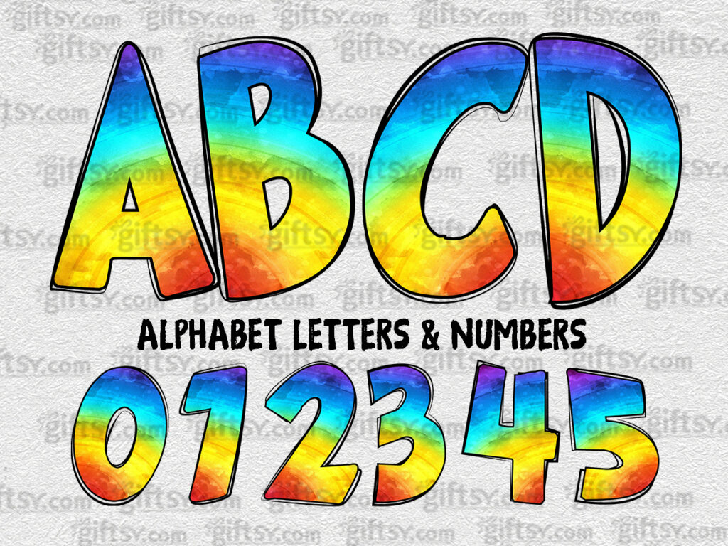 Alphabet Colorful Rainbow PNG Sublimation, Letters, Alphabet Clipart ...